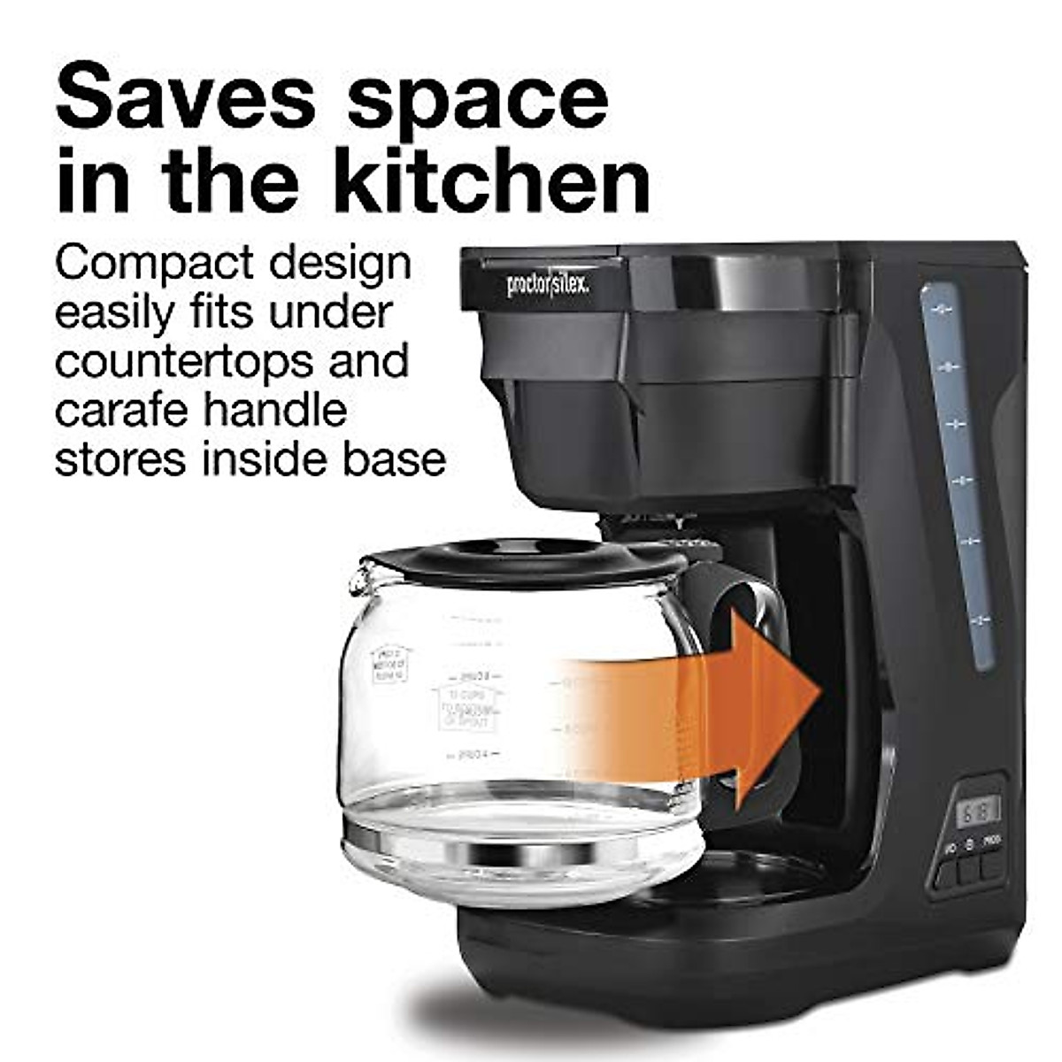 Proctor Silex FrontFill Drip Coffee Maker, Digital & Programmable, 12 Cup Glass Carafe, Black and Silver (43685PS)