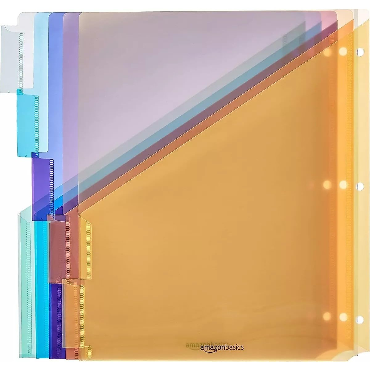 Amazon Basics Two Pocket Plastic Dividers with 5 Tabs, Multicolor, Pack of 3 Sets