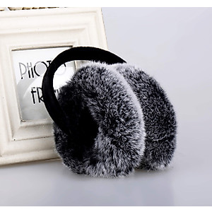 Rabbit Hair Winter Earmuff for Women, Soft and Warm (Black)