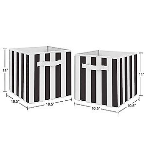 Sweet Jojo Designs Black Stripe Foldable Fabric Storage Cube Bins Boxes Organizer Toys Kids Baby Childrens - Set of 2 - Black and White for Paris Collection Gender Neutral