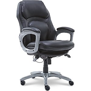 Serta Wellness by Design Executive Office Back in Motion Technology, Ergonomic Computer Chair with Lumbar Support, Mid, Leather, Black