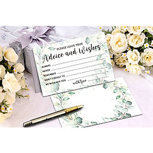 Levitatinyear Greenery Advice and Wishes Cards, 25 Pcs Eucalyptus Double Sided Advice Cards for The Bride and Groom, Mr and Mrs, Bride Shower, Wedding Reception, Engagement Party(02)