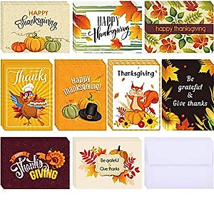Set of 36 Thanksgiving Greeting Cards with Envelopes, 9 Thanksgiving Designs Note Cards for Thanksgiving, Appreciation