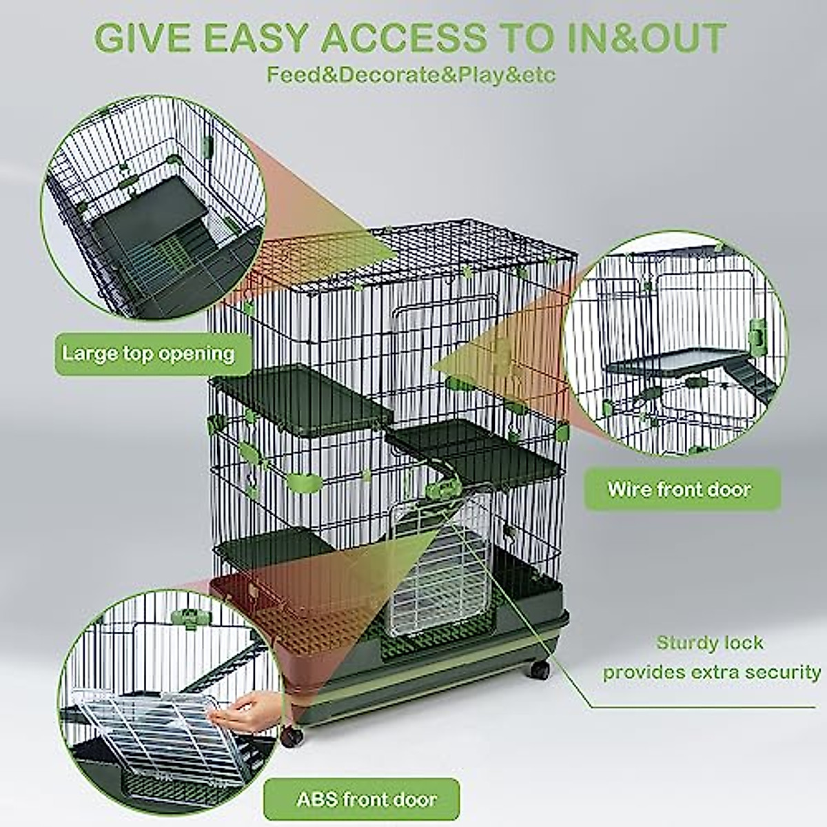 Yone jx je 4-Level Small Animal Cage Hutch with Wheels, Removable Tray, Platform and Ramp for Rabbit Bunny, Chinchillas, Ferret, Hedgehog & Gerbils (Green)