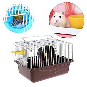 Pet Hamster Cage with Running Wheel Water Bottle Food Basin Portable Carrier House Mice Home Habitat for Going Out, Traveling (Coffee)