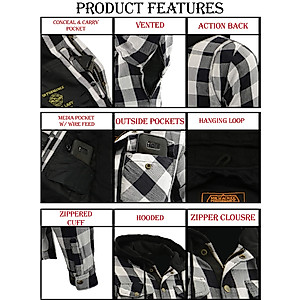 Mens Motorcycle Lightweight Waterproof CE armor Blk/White & Gray Checkered Flannel Riding Jacket Shirt (as1, alpha, x_l, regular, regular, Blk/White with Hoodie)