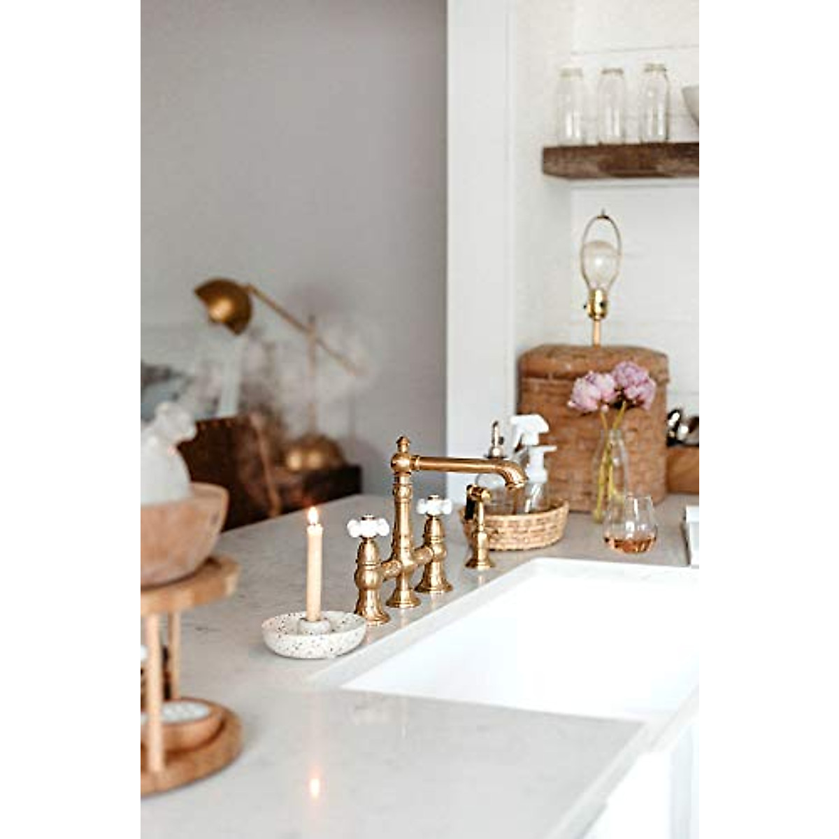 Kingston Brass KS7277PXBS English Country 8" Bridge Kitchen Faucet with Sprayer, Brushed Brass