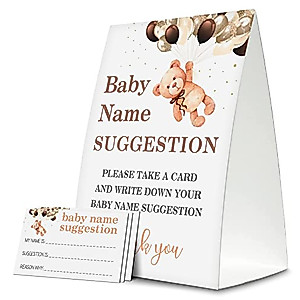 Baby Name Suggestion For Baby Shower Games, Little Bear Balloon Themed Name Suggestion Game Card, Party Favors Supplies Decorate For Baby Showers Game Cards, 1 Sign & 50 Cards Per Pack –(bbname-003)
