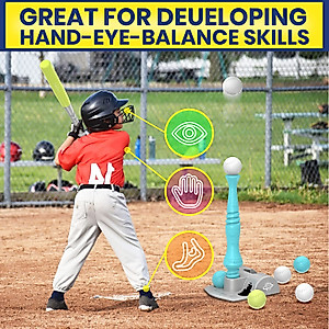 EagleStone Tee Ball Set for Toddlers, T Ball Sets for Kids 3-5, W/ 6 Large Balls, Adjustable TeeBall Batting Tee, 4 Toss Rings, Baseball & Toss Game, Outdoor Sports Toy Games for Boys & Girls 3-12