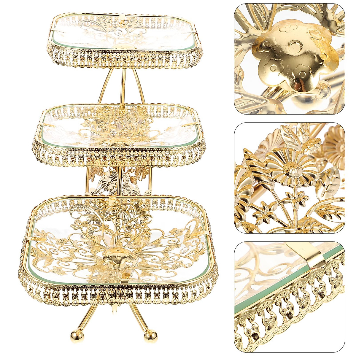 BESTOYARD 3 Tier Serving Stand European Style Glass Serving Platters Serving Trays for Snacks Appetizers Fruit Salad Cupcake Dessert Tea Party Display