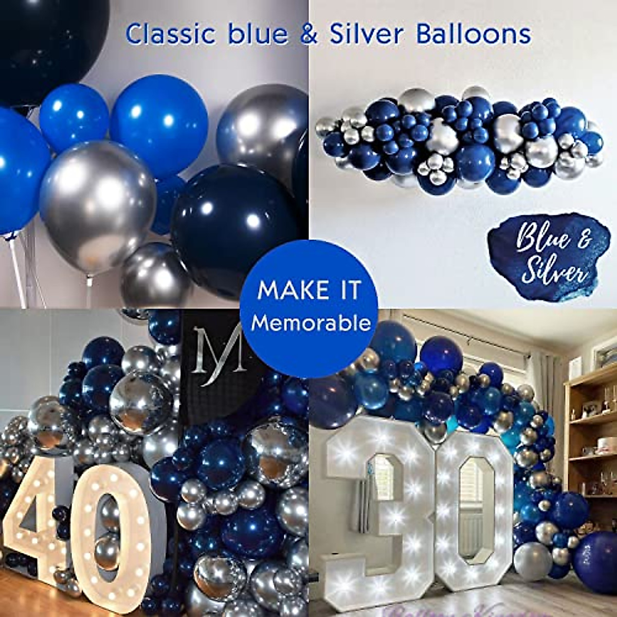 Navy Royal blue Silver balloon Garland Kit 160 PCS dark blue Balloons Arch for boy birthday decorations 50th Men Bithday supplies