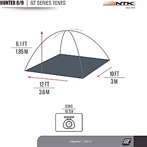 NTK Hunter GT 8 Person Tent | 10x12 Ft Outdoor Dome Woodland Camo Camping Tent | 100% Waterproof 2500mm, Easy Assembly, Durable Fabric Full Coverage Rainfly - Micro Mosquito Mesh