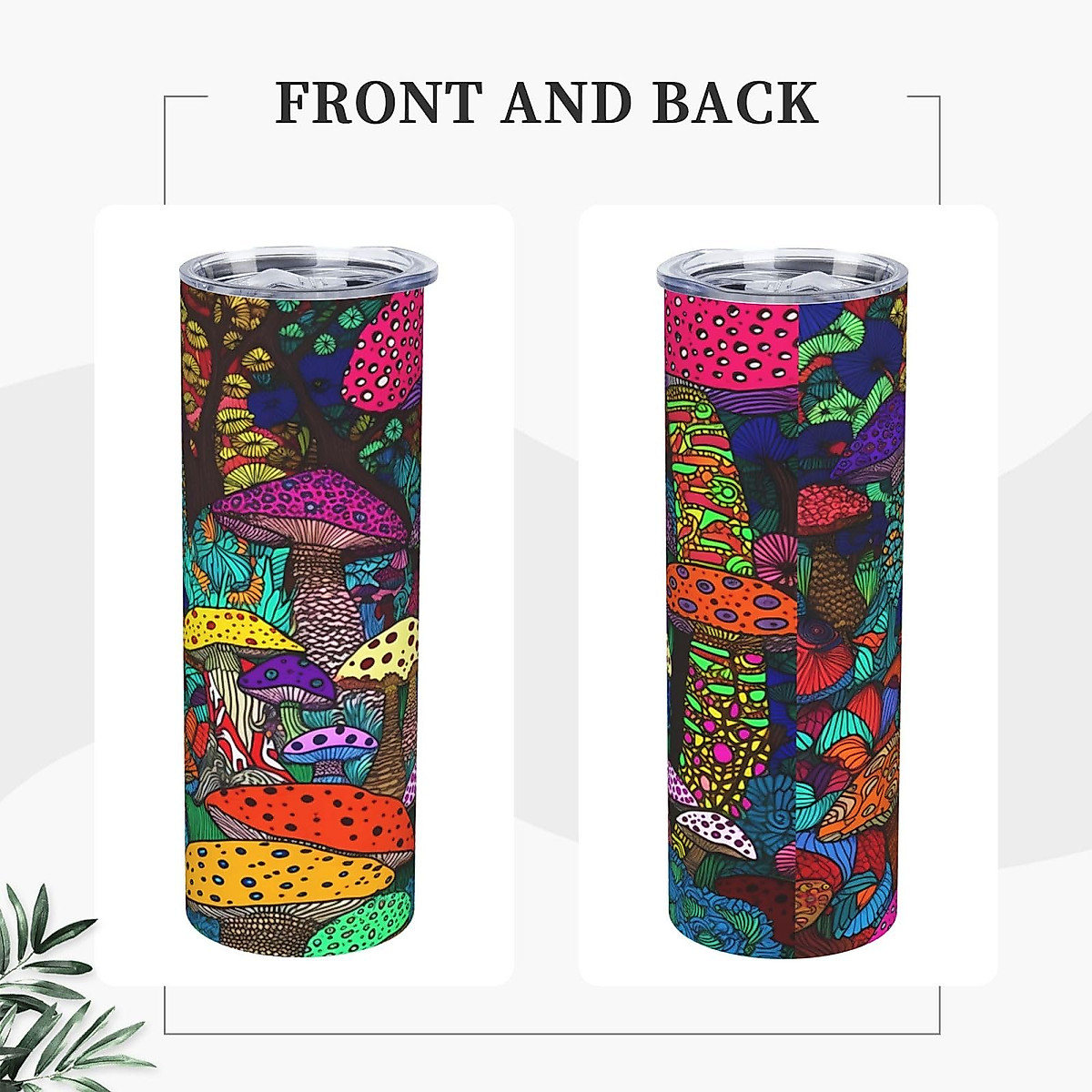 Mount Hour Cartoon Mushroom Stainless Steel Insulated Tumbler 20 OZ, Colorful Forest Coffee Mug Cup with Splash-Proof Lid and Straw for Car Home Office Outdoor Travel