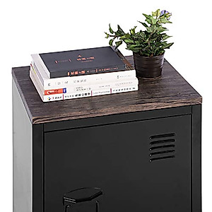 FurnitureR Metal Locker Storage Nightstand for Boy Teens Bedroom with Wood Top/Door 2 Tier Shelves Removable
