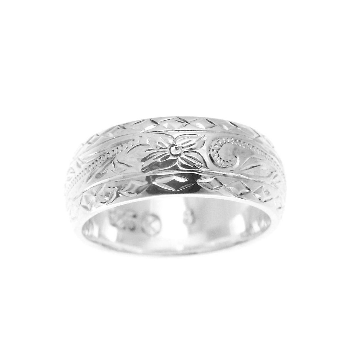 Arthur's Jewelry 925 sterling silver Hawaiian plumeria scroll smooth diamond cut edge 8mm thick heavy ring size 6