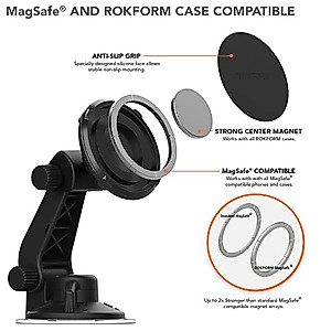Rokform - Adjustable Magnetic Windshield Phone Mount, Compatible with All Cases and MagSafe Phones and Cases, Secured by Strong Suction Cup Base, 210° of Tilt and 360° of Rotation (Black)