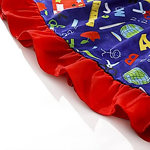 DALITA BOUTIQUE Toddler Girls Back to School Apple Pencil Red Blue Dress Causal Flutter Sleeve Ruffle Bottom 3-4T, Blue,red