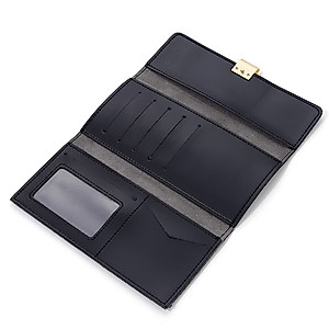 Yokawe Long PU Leather Walllet Black RFID Blocking Bifold Trifold Multi Card Organizer Wallet for Women and Girls