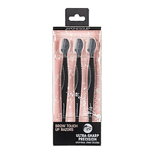 Japonesque Brow Touch Up Razors with Ultra-Sharp Stainless Steel Blades, for Removal of Unwanted Facial Hair and Peach Fuzz, Protective Blade Cover for Safe Storage Included