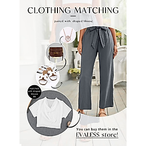 EVALESS Casual High Waisted Straight Leg Linen Palazzo Pants for Women Casual Solid Color Tie Comfy Trousers with Pockets Grey Large