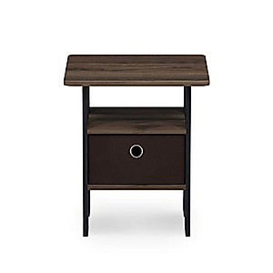 Furinno Andrey End Table / Side Table / Night Stand / Bedside Table with Bin Drawer, Columbia Walnut/Dark Brown,1-Pack, Center Bin