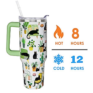 sgqjdpmc 40 oz Cat Tumbler with Handle Straw Lid 40oz Cat Themed Gifts Steel Insulated Travel Coffee Cup