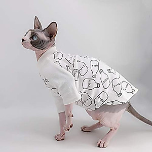 Sphynx Hairless Cat Cute Breathable Summer Cotton T-Shirts Milk Bottle Pattern Pet Clothes,Round Collar Vest Kitten Shirts Sleeveless, Cats & Small Dogs Apparel (XX-Large (Pack of 1), Milk-White)