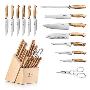 Cangshan OLIV Series 15-Piece Knife Block Set, Forged Swedish 14C28N Steel, Maple Block, 501691