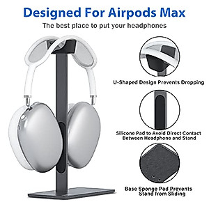 CoStySee Headphone Stand for Airpods Max with Auto-Sleep Mode Aluminum Sleep Holder with Anti-Slip Base and U-Shaped Silicone Headrest for Airpods Max（Gun Black）