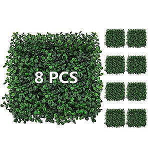 Cliselda Grass Backdrop Wall Panels 8PCS 10"x10" Artificial Boxwood Hedge Greenery Wall Panels, Privacy Hedge Screen Faux Boxwood for Indoor Outdoor Plant Wall Decor