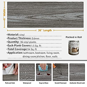 VEELIKE 6''x36'' Grey Oak Wood Peel and Stick Floor Tile Waterproof Bathroom Kitchen Grey Wood Vinyl Plank Flooring 36-Pack, 54 Sq. Ft, Self Adhesive Laminate Flooring for Living Room Bedroom RV