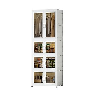 JH Spracely 470L Storage Bins with Lid,Stackable Storage Bins,4-Pack Stackable Storage bin for Closet, Collapsible Closet Organizer with Wheels,Easy to Clean&Assemble