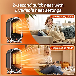 Feculs Space Heaters for Indoor Use, 900W Space Heater Indoor, Small Office Heater for Indoor Use with 2 Heating Modes, Overheat & Tip-Over Protection, Portable Desk Heater for Office Bedroom