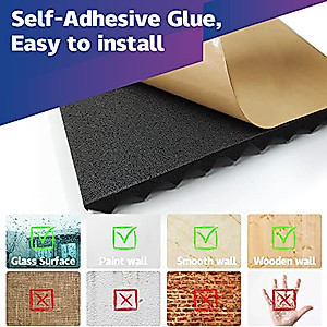 12 Pack Self-Adhesive Acoustic Panels, 12"X 12"X1" Sound Proof Foam Panels, High Density Soundproof Wall Panels for Home Studio, Acoustic Foam Wedges Absorbing Noise (Black)