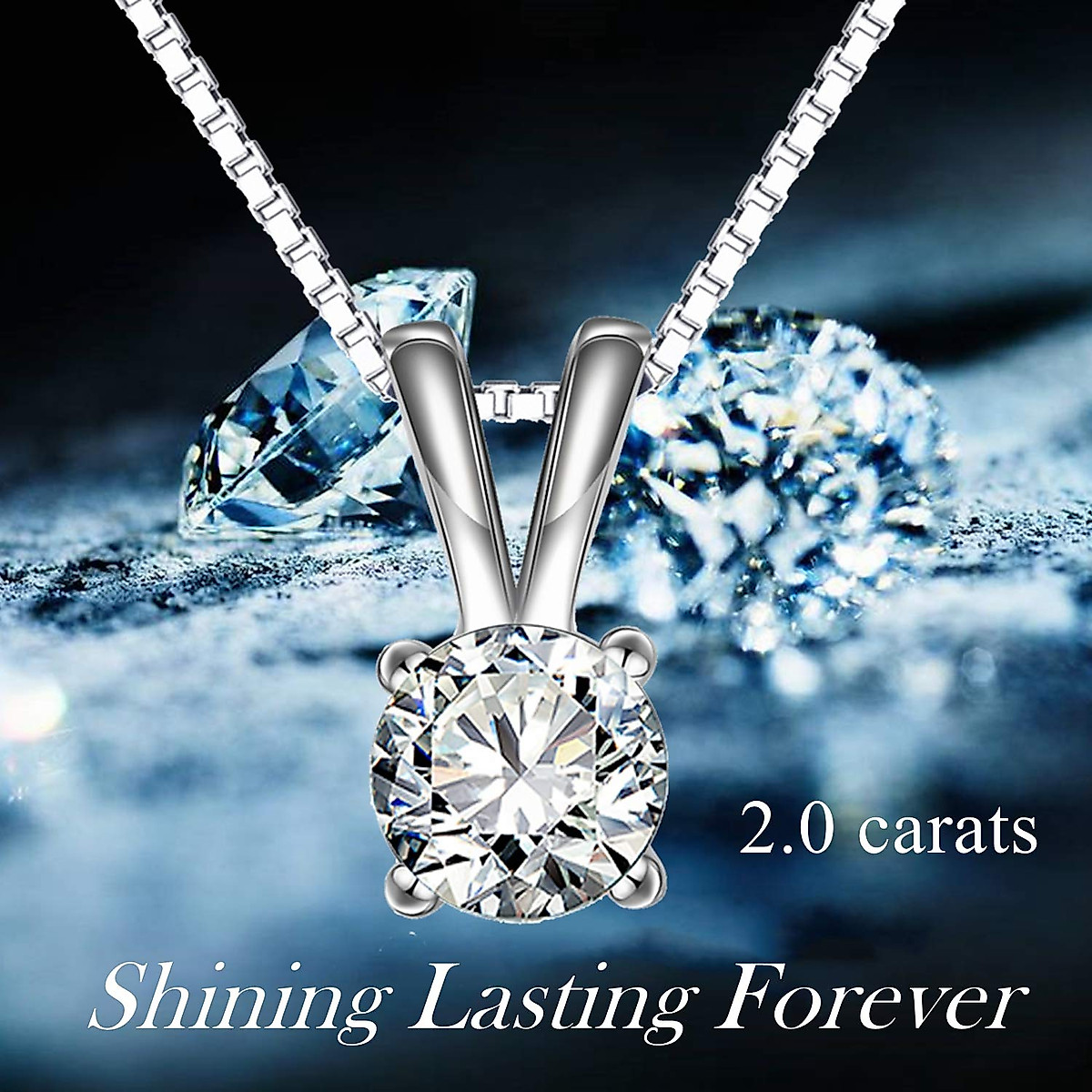 LONAGO 925 Sterling Silver 5A Cubic Zirconia Necklace Solitaire Pendant Necklace for Women (1.0 Carats Round CZ Pendant Necklace)