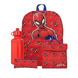 Marvel Backpack Set | Kids Backpack, Lunchbag, Water Bottle and Pencil Case Set | spider man backpack | Official Merchandise | Red