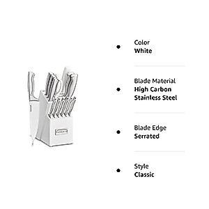 Cuisinart C77SS-15PK 15-Piece Stainless Steel Hollow Handle Block Set, Glossy White