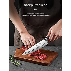 Knipan Knife Set, 8-Piece Premium Knife Block Set with High Carbon German Steel, 5 Knives, Sharpening Steel, Multi-Purpose Scissors, Block of Wood, Ergonomic ABS Handle