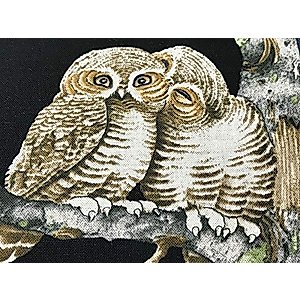 Quality Fabric Woodland Animals Owls on Black Cotton Square 5 x 5"