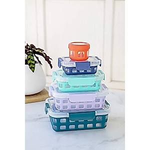 Ello Plastic Rectangle Multi-Size Food Storage Meal Prep Containers with Airtight Leak-Proof Locking Lids, 10pc Set, Fruit Cobbler