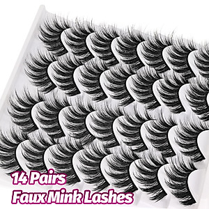 Veleasha Lashes 3D Faux Mink Lashes Fluffy False Eyelashes Natural Look 14 Pairs Lashes Pack Luxury Wispy Fake Eyelashes (3D07)