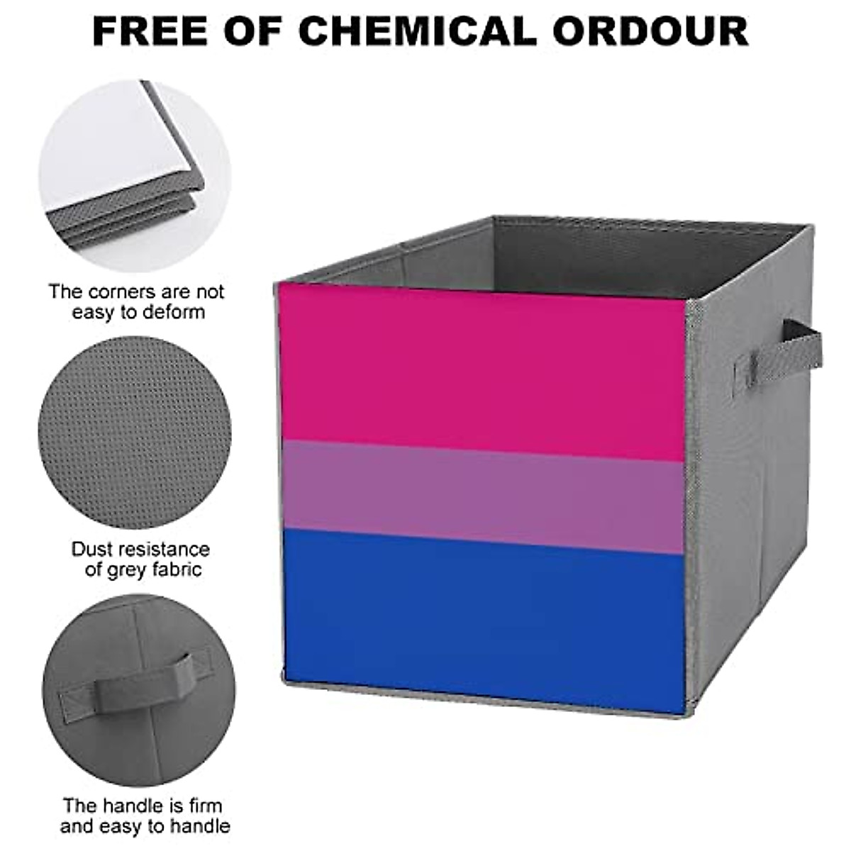 Bisexual Pride LGBT Flag Collapsible Storage Bins Basics Folding Fabric Storage Cubes Organizer Boxes with Handles