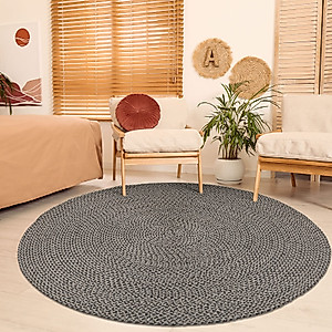 DECOMALL Azure Braided Round Indoor Outdoor Area Rugs, 6’ Round Grey