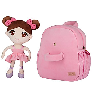 JCFAFWR Toddler Backpacks for Girls 2-4, Lightweight Cute Kids Backpack Detachable Plush Doll Preschool Backpack(PINK-H)