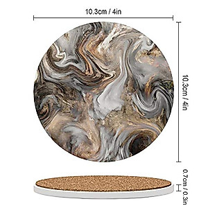 Deco4URLife Set of 4 Absorbent Round Coasters for Drinks 4 inch - Ceramic Stone Cup Mat Water Absorb Spill Coaster with Non-Slip Cork Backing for Mugs and Cups - Sand Brown Dust Light Grey Marble