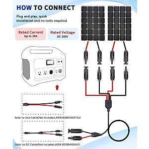 ELECTOP Solar Panel Connector Extension Cable 3.5Ft, 2-in-1 Solar Y Branch Connectors Parallel Adapter Cable, Solar Panel Wire Splitter Male/Female Plug Tool Kit for Solar Panels Solar Generator RV