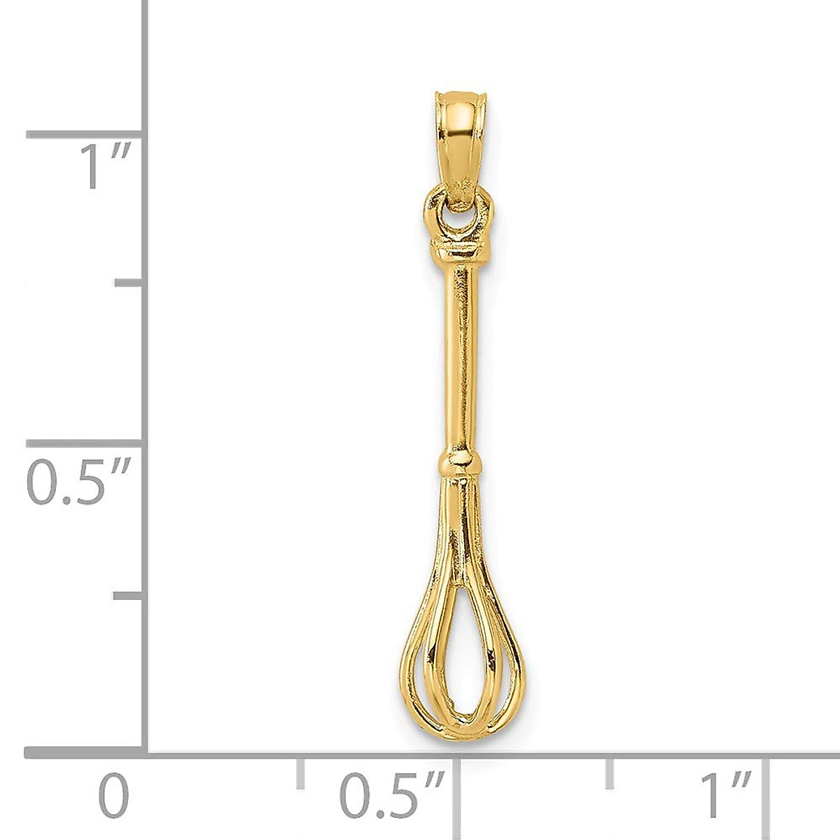 Solid 14k Yellow Gold 3-D and Whisk Charm Pendant - 21mm x 4mm