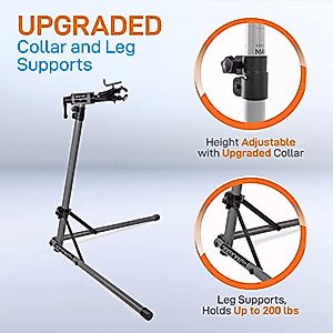 SereneLife Home Mechanic Bicycle Repair Stand - Height Adjustable, 360° Clamp Rotation w/Upgraded Collar & Leg Supports, Holds Up to 80 lbs, Mountain Bike Holder Cleaning or Maintenance Tool Kit