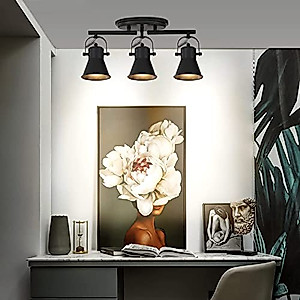 KEESFU 3-Light Track Lighting Kit,Black Semi Flush Mount Ceiling Light with 3 Rotatable Light Heads,Industrial Accent Lighting for Livingroom,Bathroom,Hallway,Art Wall,Bathroom,Kitchen.(3-Light)