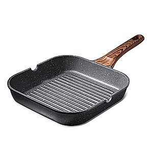 SENSARTE Nonstick Grill Pan for Stove Tops, Versatile Griddle Pan with Pour Spouts, Square Grill Pan for Big Cooking Surface, Durable Grill Skillet for Indoor & Outdoor Grilling. PFOA Free, 9.5 Inch